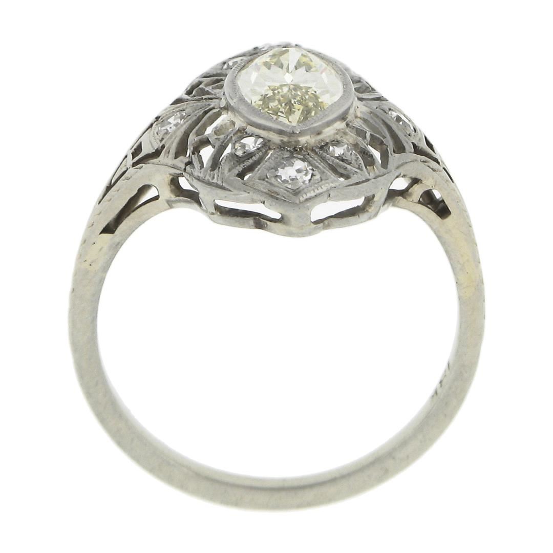Antique Deco 18k Gold GIA Bezel Marquise Diamond Filigree Engagement ...