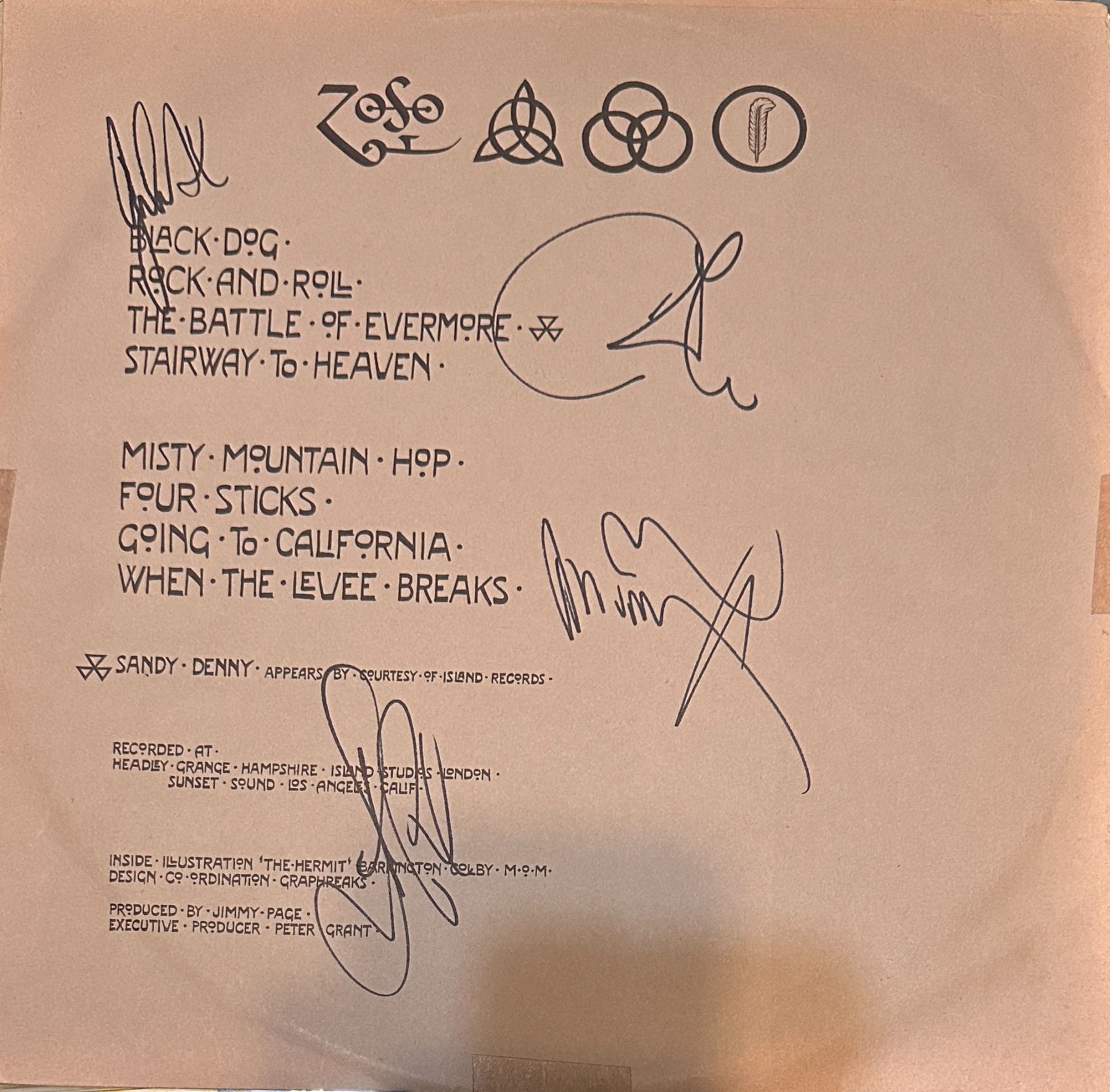 Led Zeppelin Autographed Album Sleeve