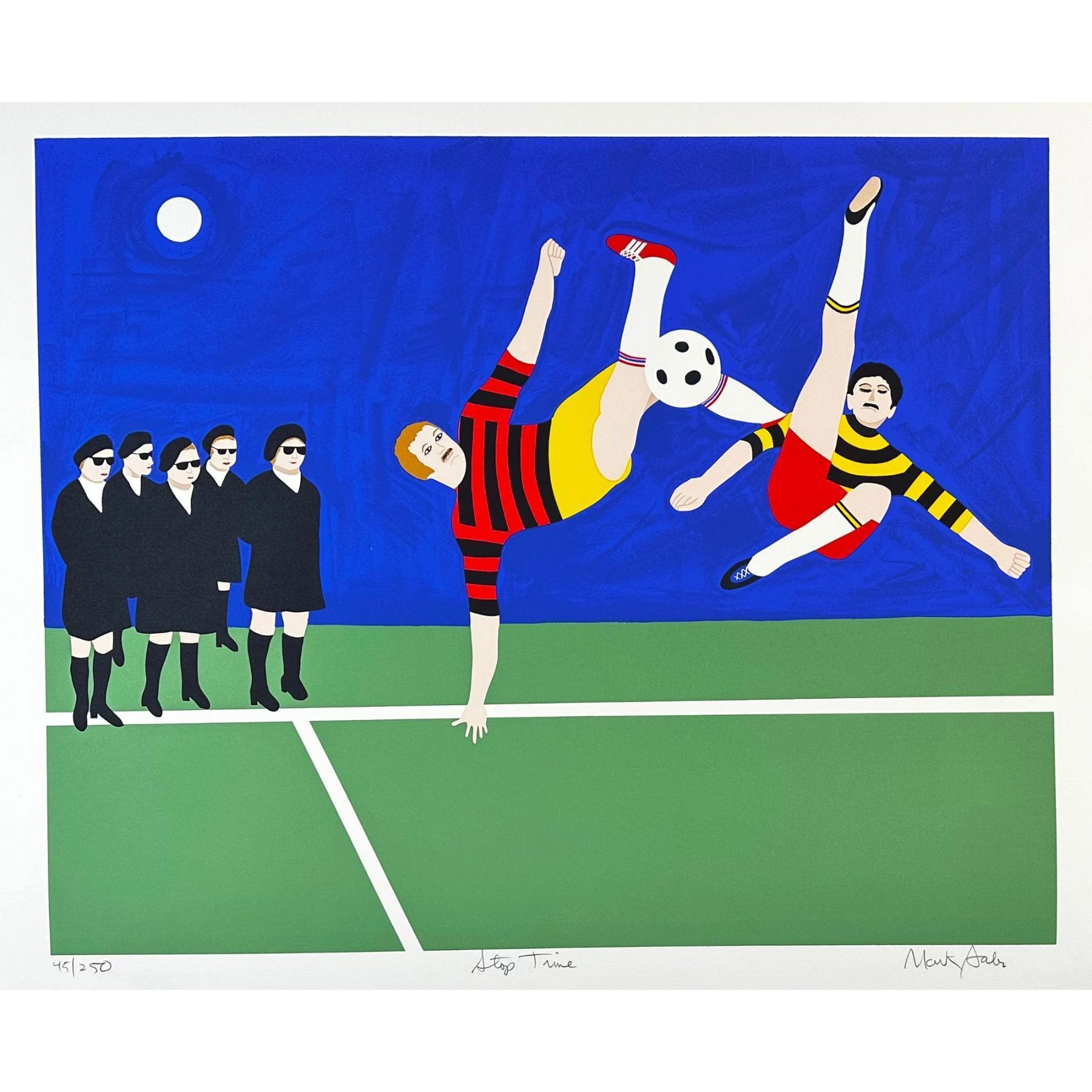 Mark Sabin (American 1936) Screenprint Stop Time (Soccer) signed
