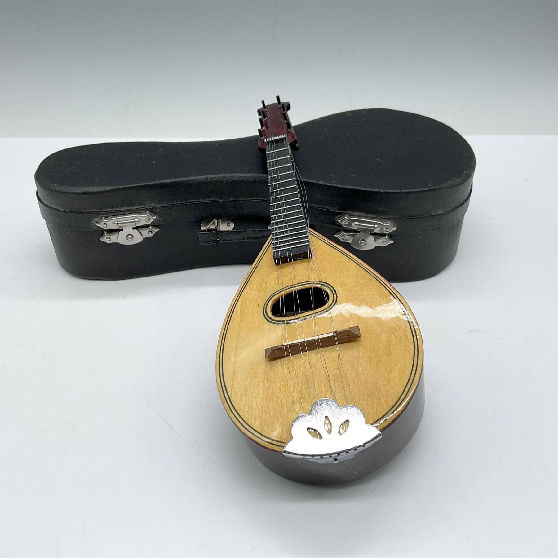 Vintage Wooden Mandolin Music Box with Case