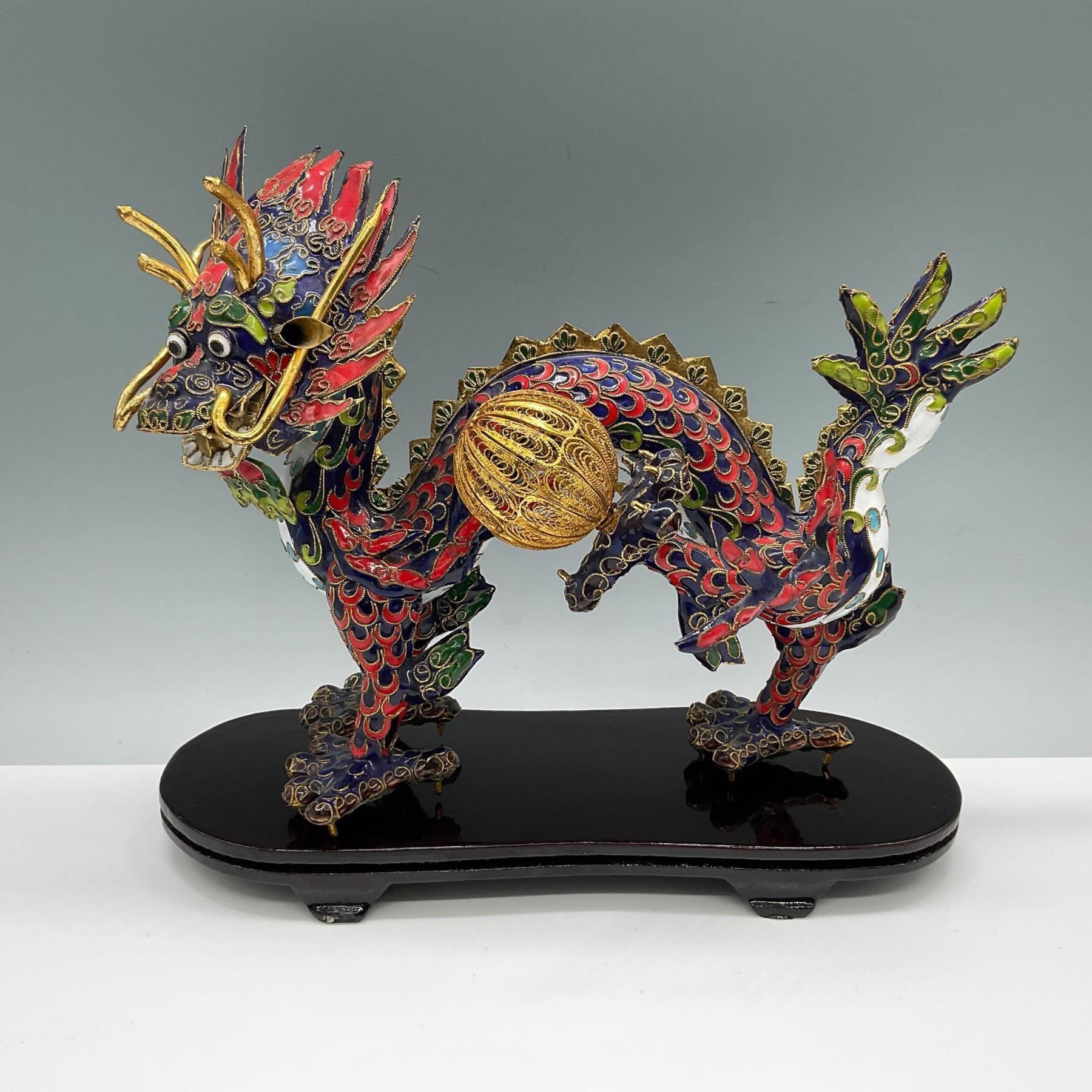 Chinese Cloisonne Dragon with Wooden Base
