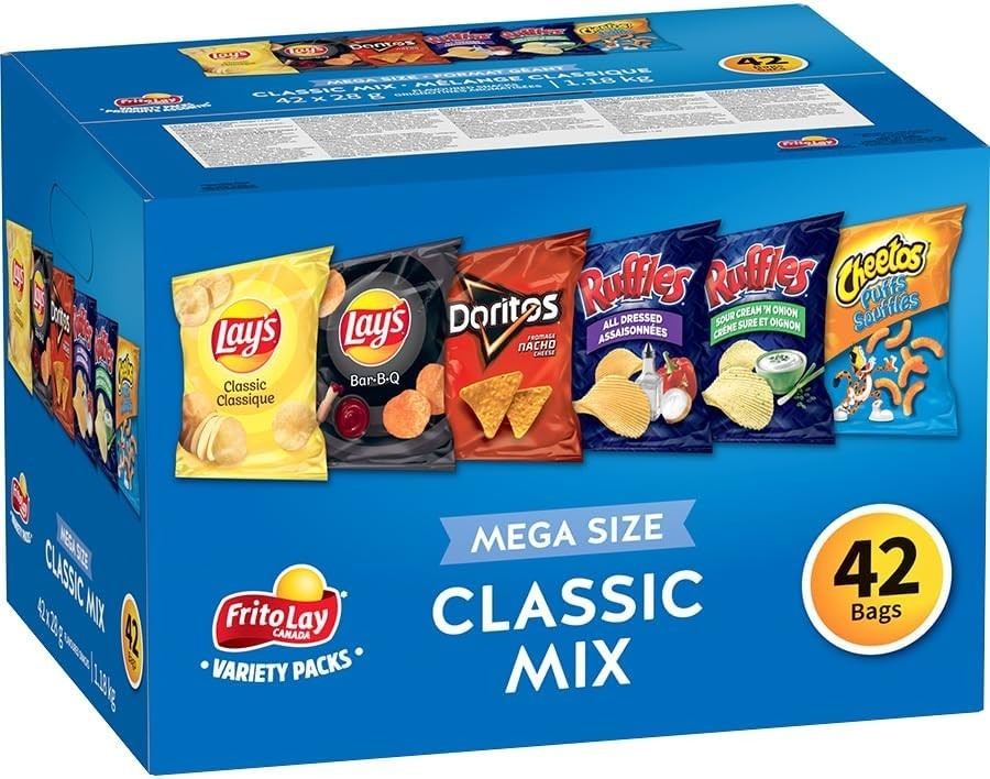 Frito-Lay Variety Packs Classic Mix Flavoured Snacks 42 Bags 42 X 28G