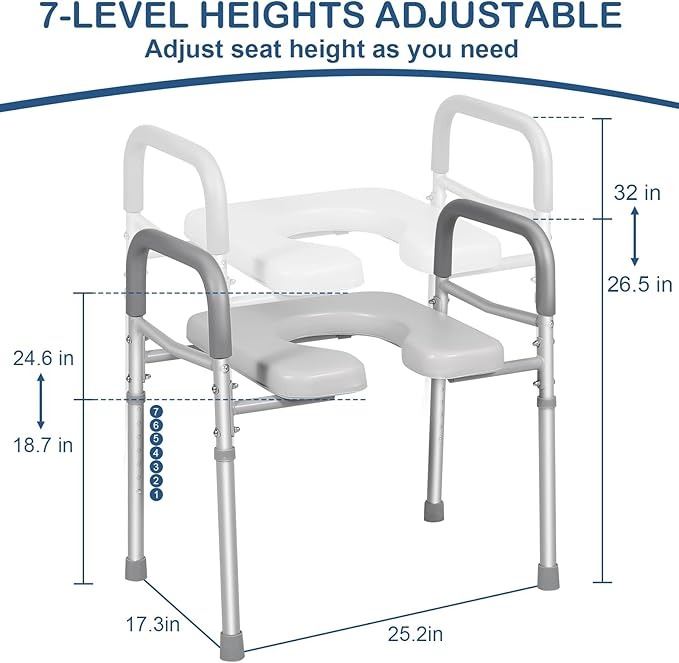 1 Adjustable Toilet Seat Riser for Seniors/Mobility Aid Raised Toilet ...