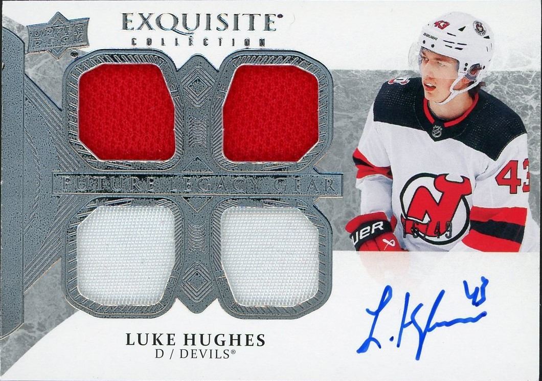 2023-24 Upper Deck Exquisite Luke Hughes Quad Patch Autograph #16/49