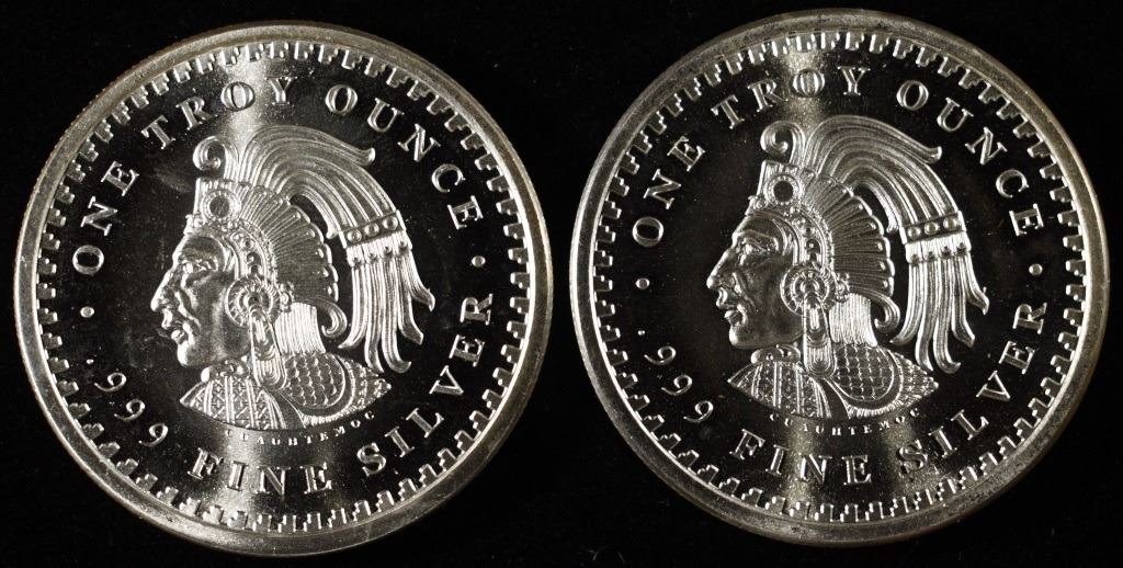 (2) 1 OZ .999 AZTEC CALENDAR ROUNDS