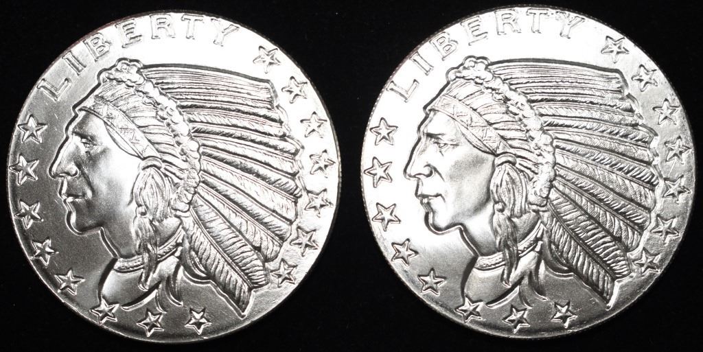 (2) 1OZ .999 SILVER INDIAN HEAD ROUNDS