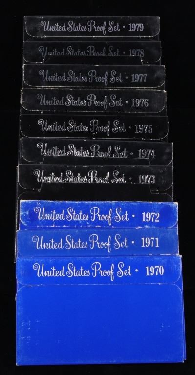 COMPLETE DECADE OF PROOF SETS FROM THE 1970'S