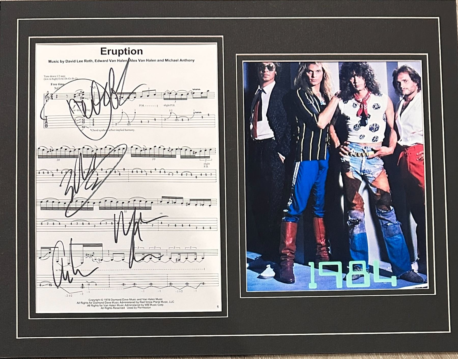 Van Halen Autographed Matted Sheet Music Eruption