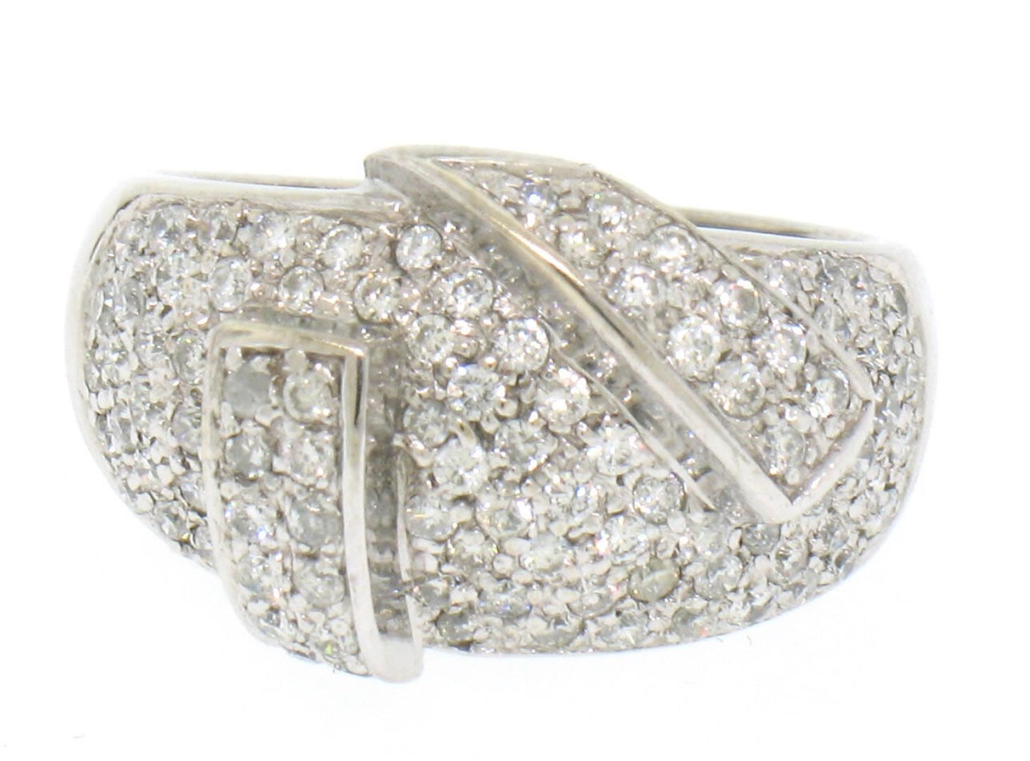14k White Gold Wide 1.50 ctw Pave Diamond Domed Wrap-Around Band Dinner ...