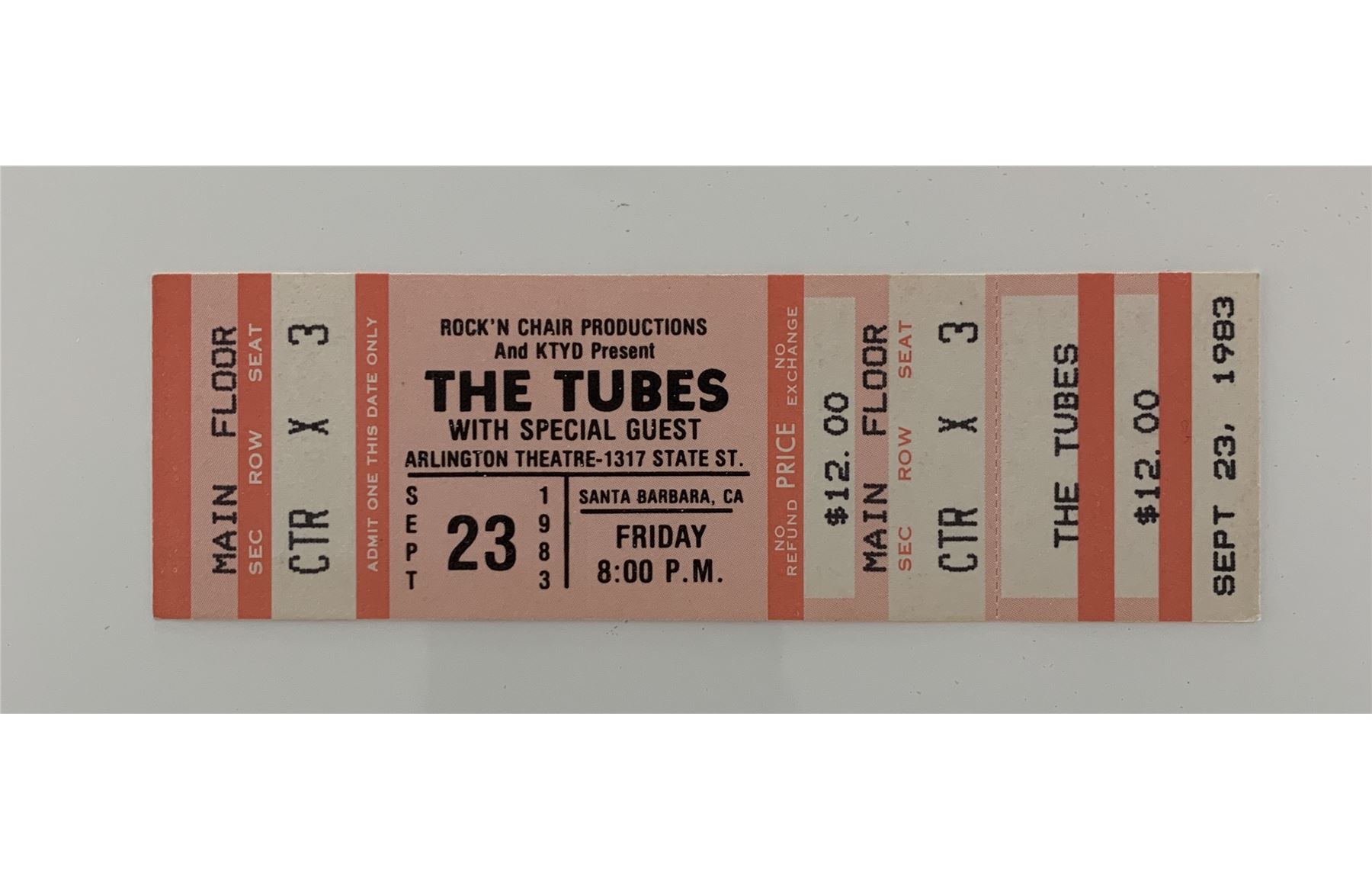 The Tubes ticket Arlington Theatre 09/23/83