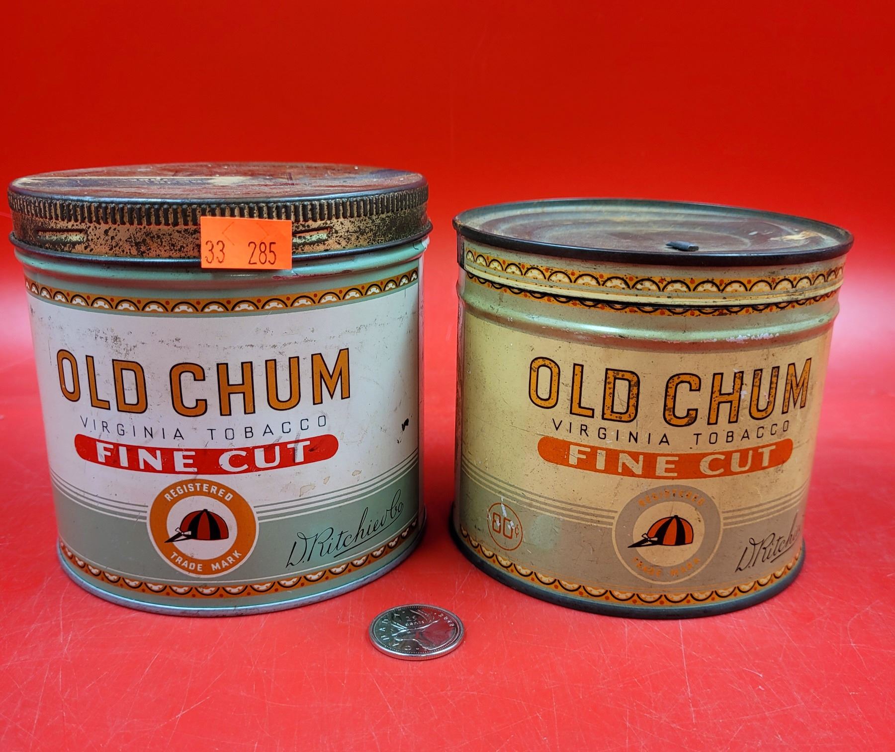 2 VTG Old Chum Fine Cut Tobacco Tins Made in Canada