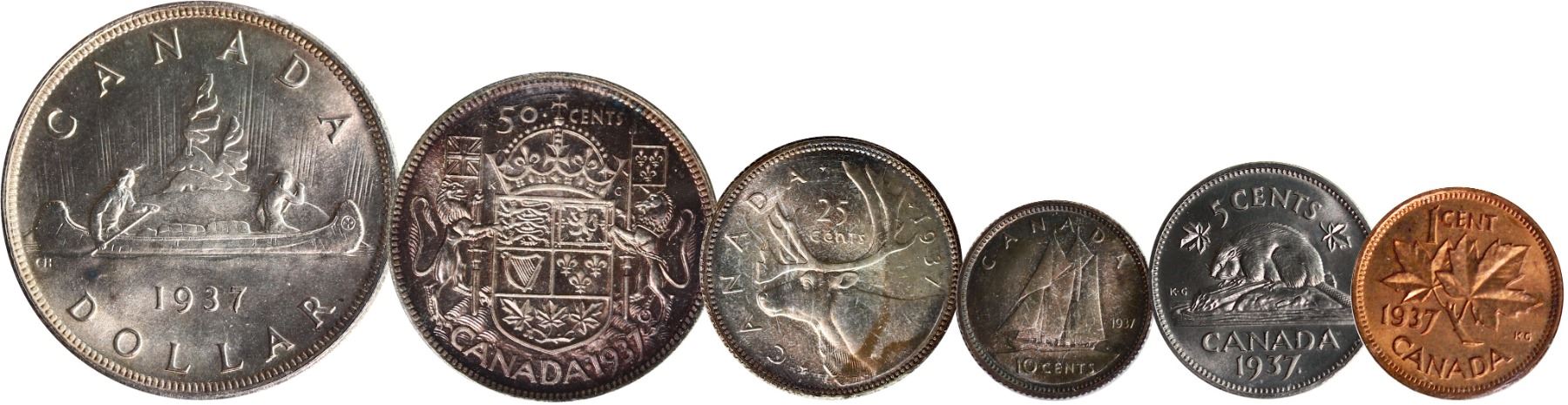 Specimen Coin Set; 1937 Specimen Matte Set. Lot of 6 coins all ICCS graded Gem SPECIMEN-65-Superb