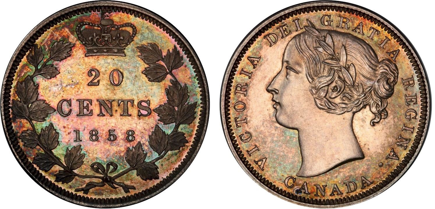 1858 20¢ "Plain Edge" PCGS Choice SPECIMEN-63. An attractve one year ...