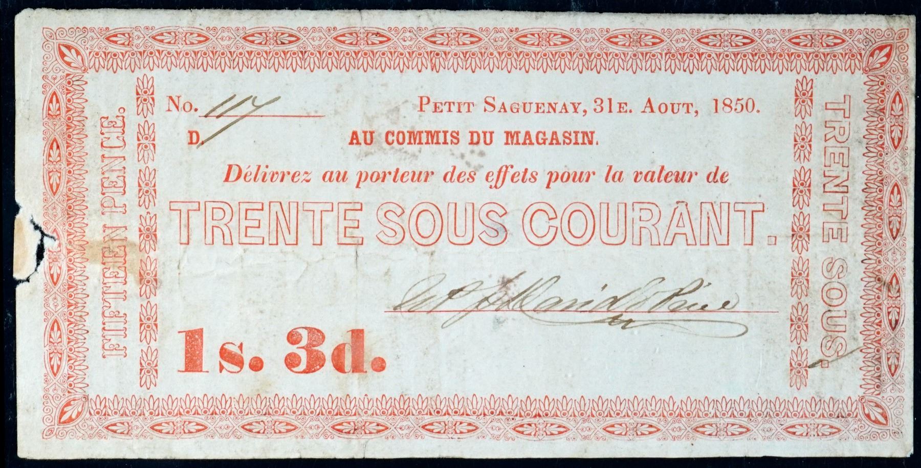 W.P and David E. Price, PQ; 1850 30 Sous QC-350-12-10a, Legacy Choice ...
