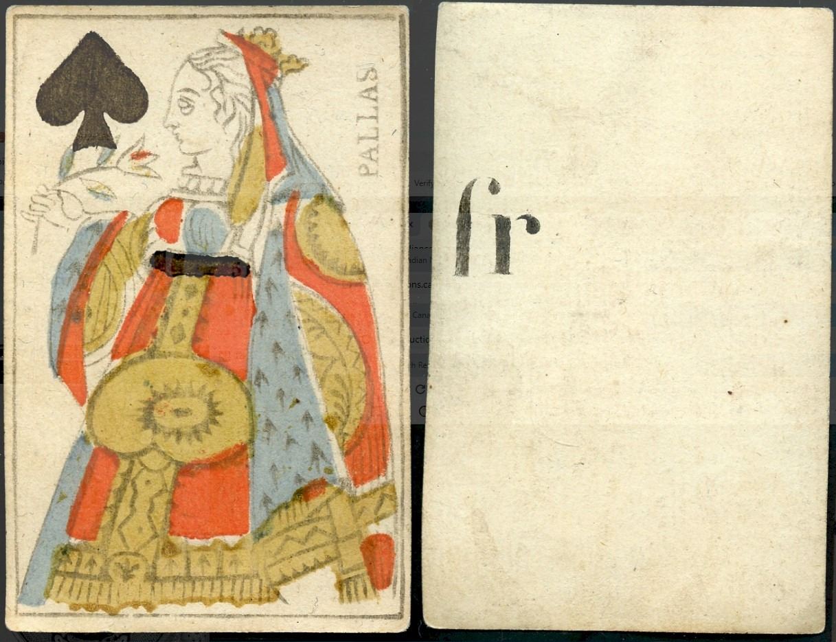 French Colonial Issue Playing Card; Queen of Spades with 'Fr' on the back.
