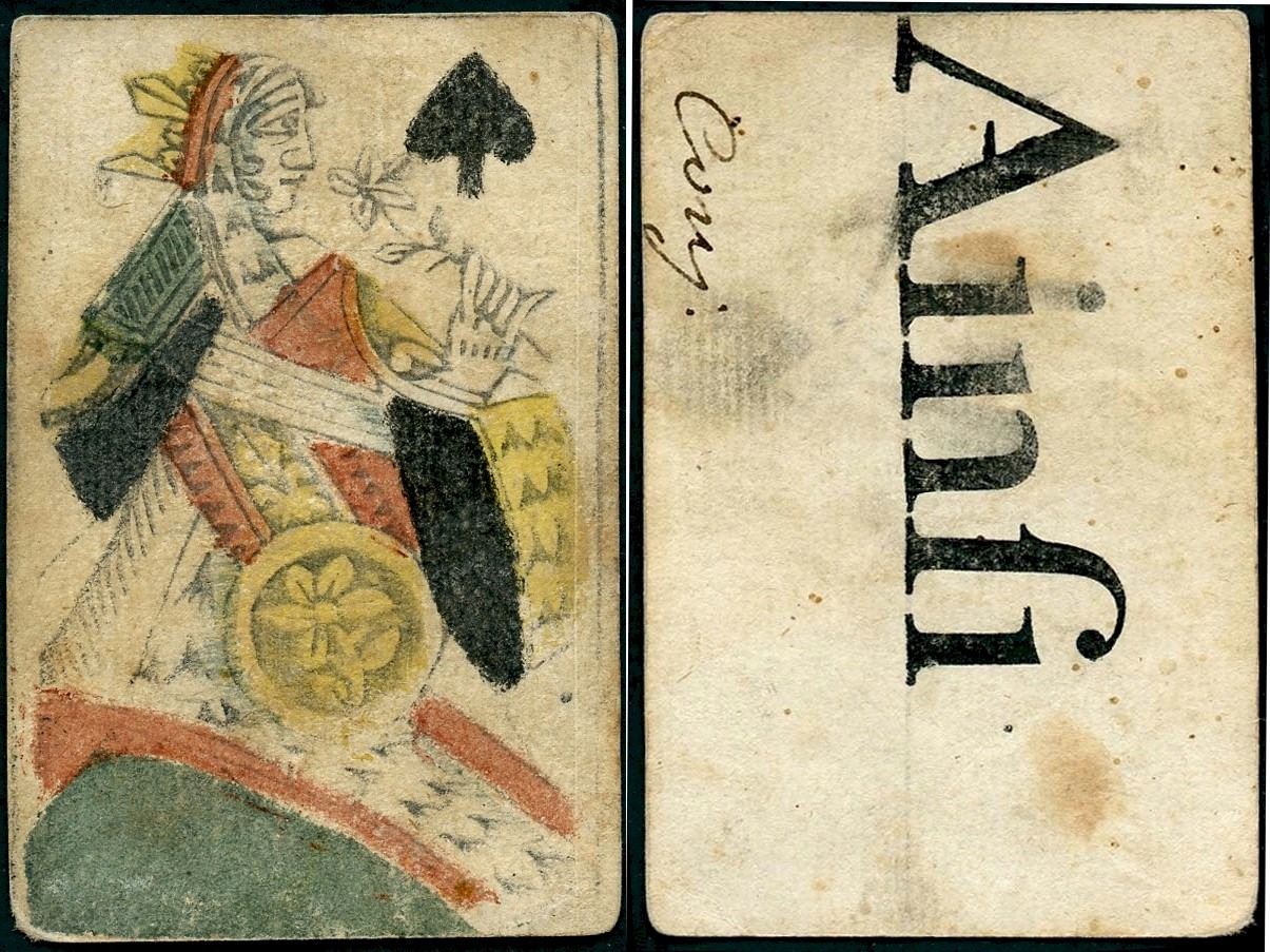 French Colonial Issue Playing Card; Queen of Spades with French Hand ...