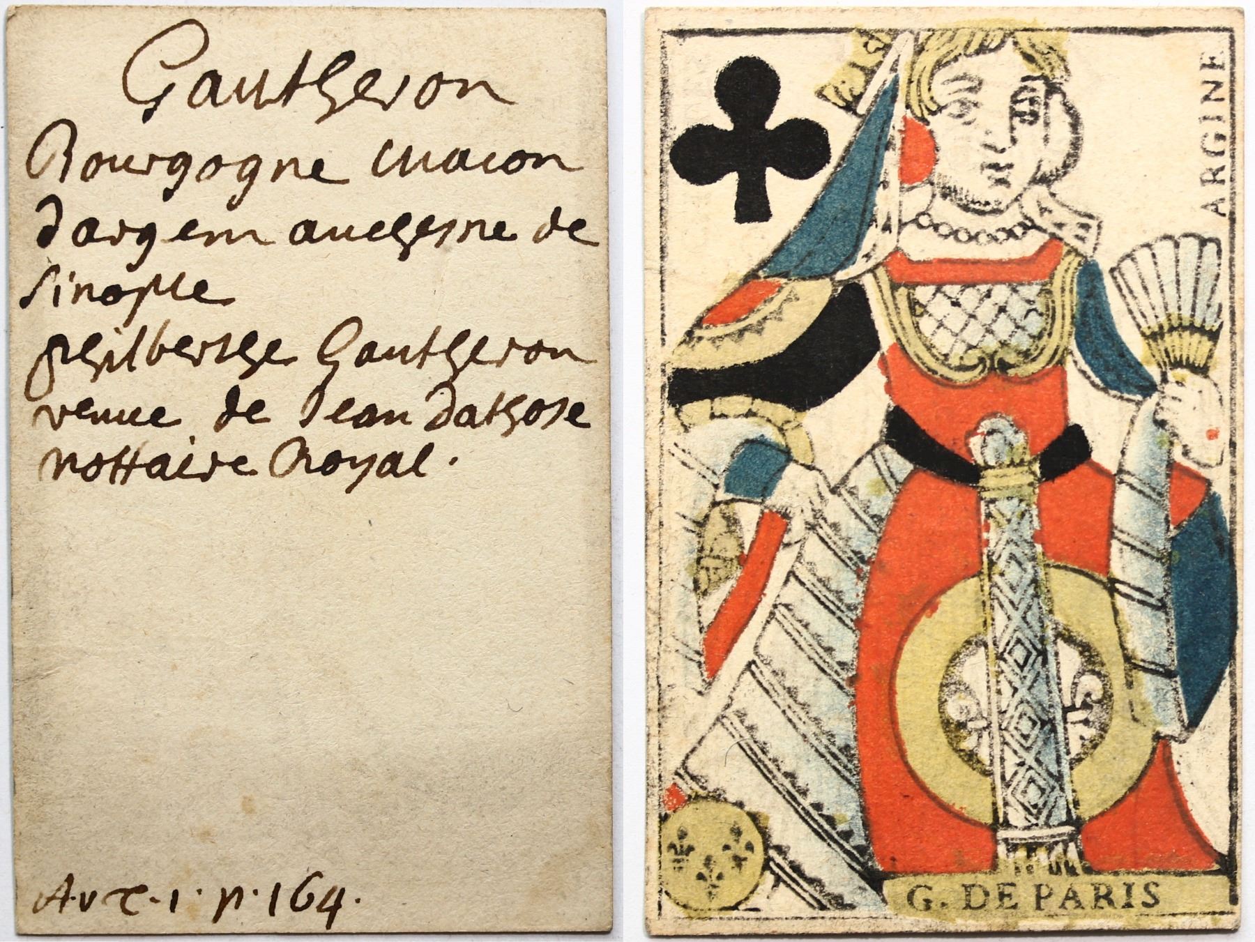 French Colonial Issue Playing Card; Queen of Clubs with French Hand ...