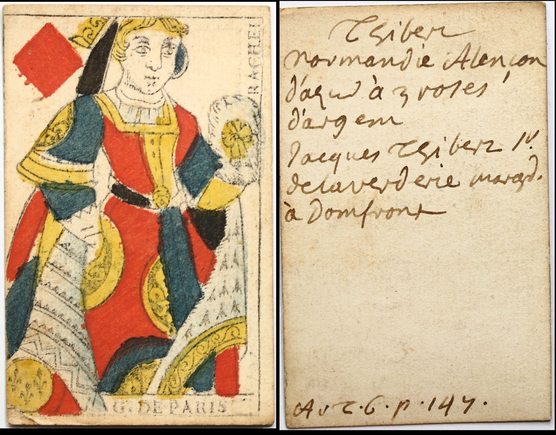French Colonial Issue Playing Card; Queen of Diamonds with French Hand ...