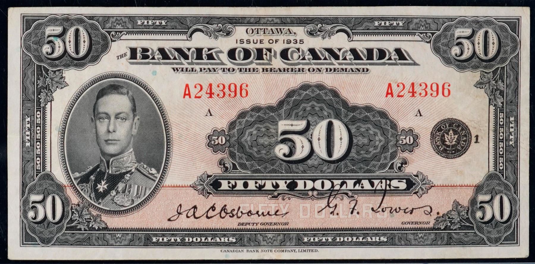 1935 $50 BC-13 #A24396, Legacy Extra Fine-40PPQ. Ultra bright and ...