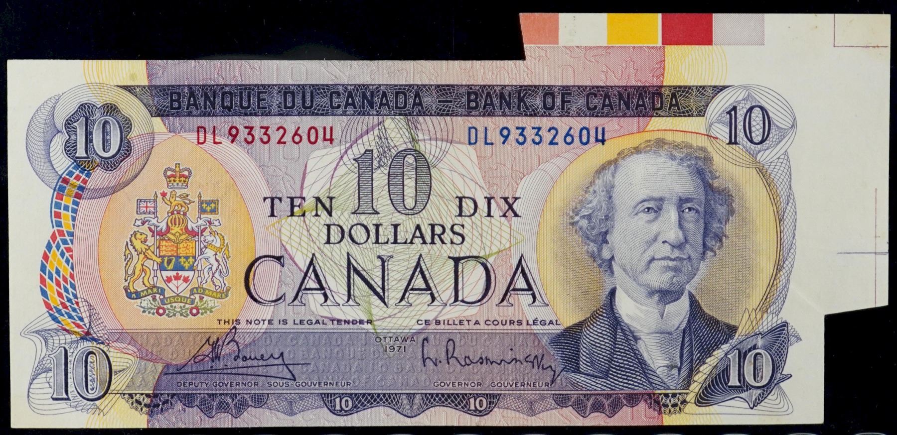 Error Note; 1971 $10 BC-49c-E-24ii #DL9332604, CCGS Choice Extra Fine ...