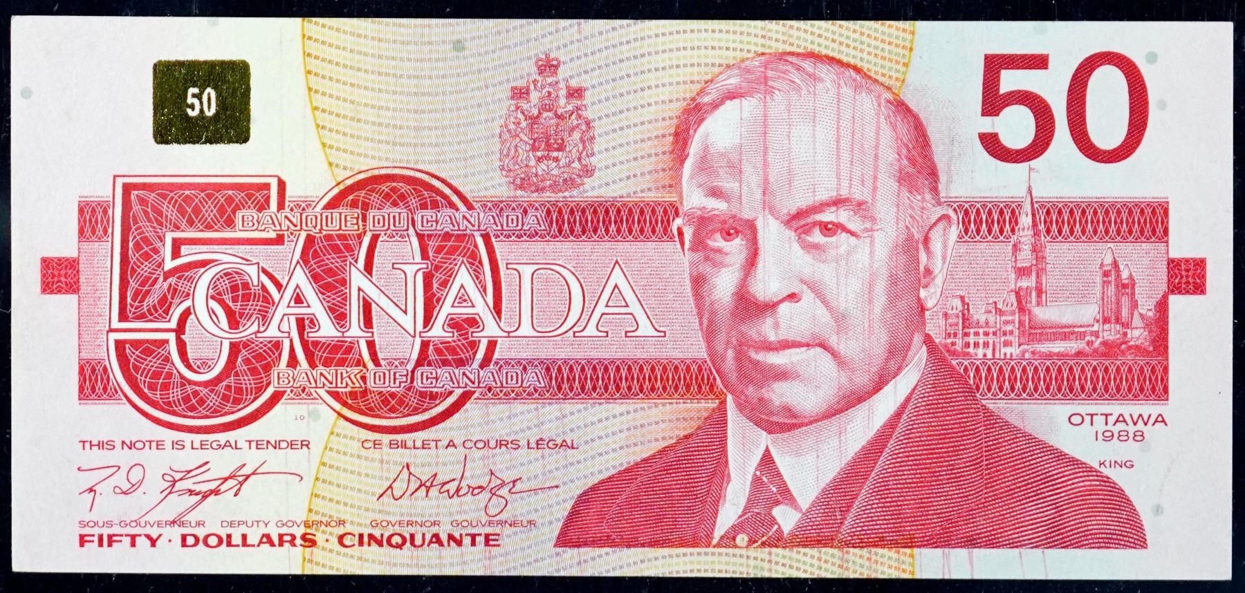 Error Note; 1988 $50 BC-59d-E2-i #FMC5644224 BCS Extra Fine-40. Ink Smear.