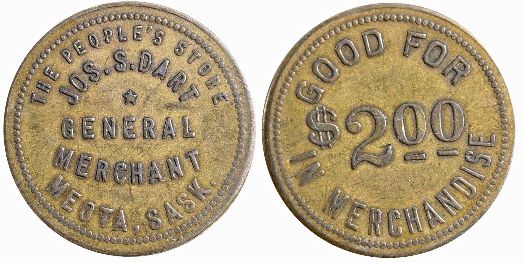 Sakaskatchewan Merchant Token; Rare The People's Store Jos. S. Dart ...
