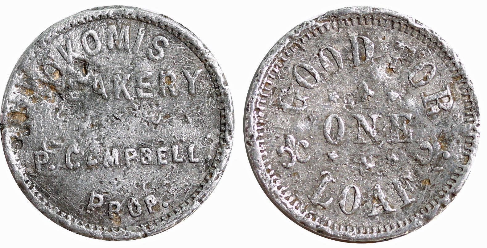 Sakaskatchewan Merchant Token; Rare Nokomis Bakery P. Campbell Prop ...