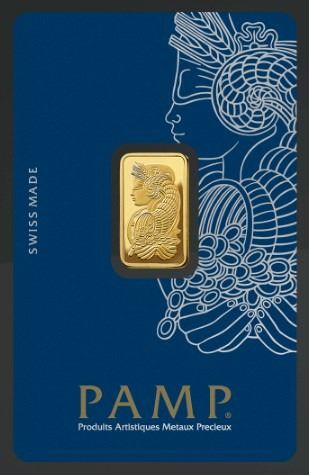 Bullion; PAMP Gold 5 gr Fine gold sealed ingot.