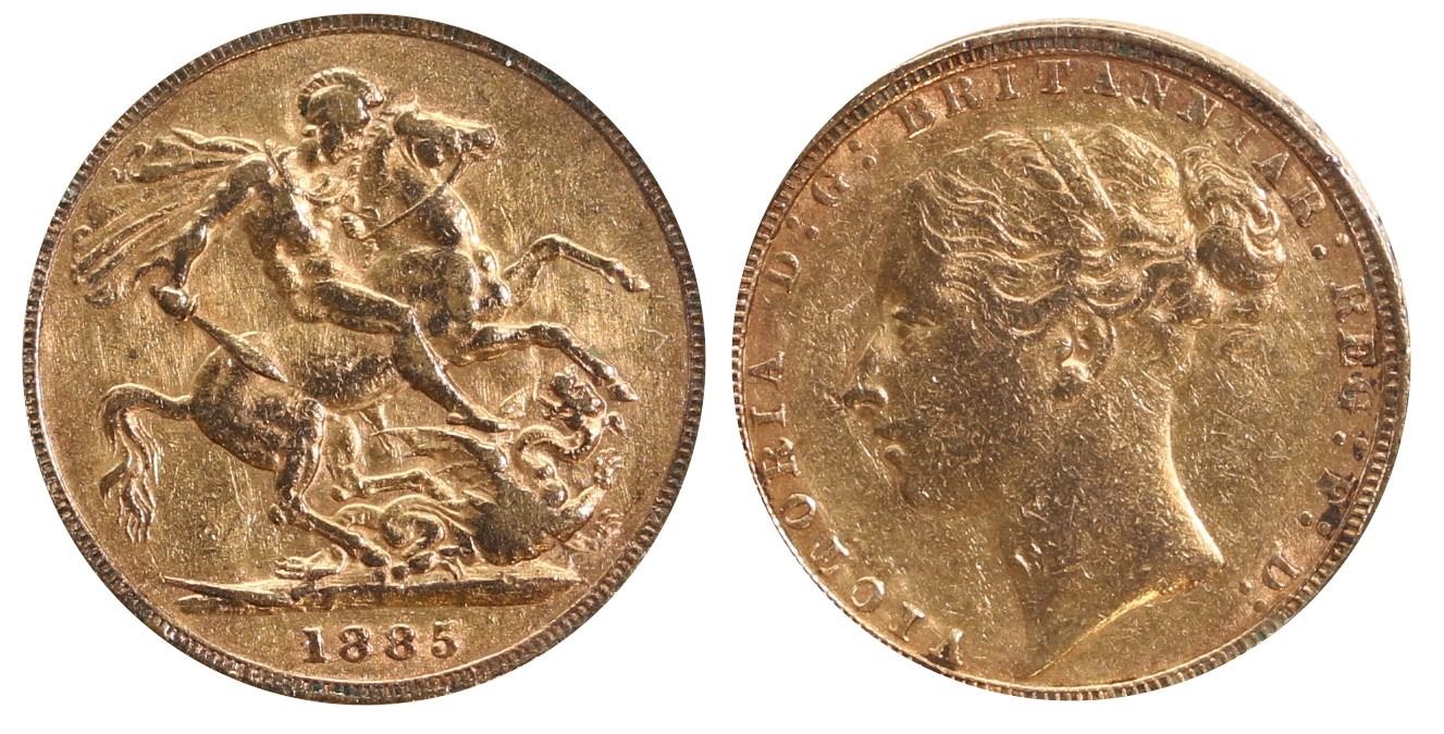 Great Britain; 1885 Gold Sovereign, ICCS EF40. 0.2355oz