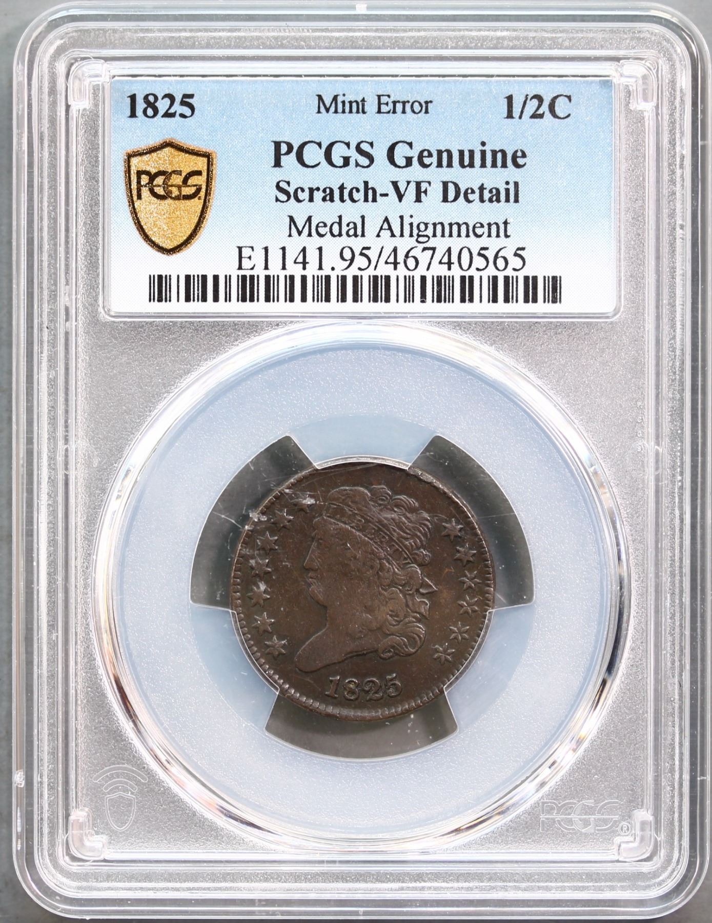 USA; 1825 1/2¢ Medal Alignment, PCGS Genuine VF Details w/Scratch.