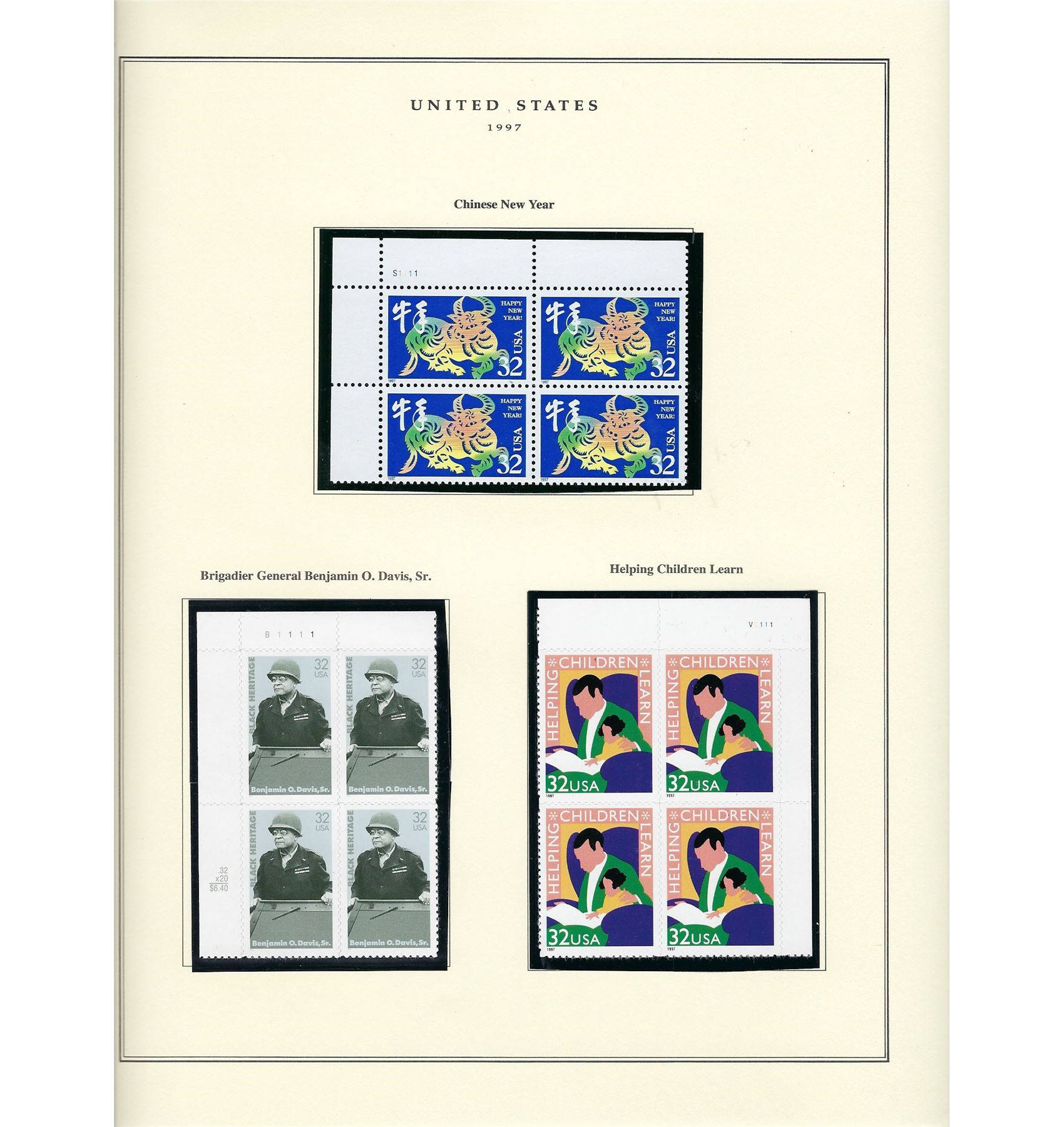 1996 US stamp collector sheet featuring Chinese New Year, Brigadier ...