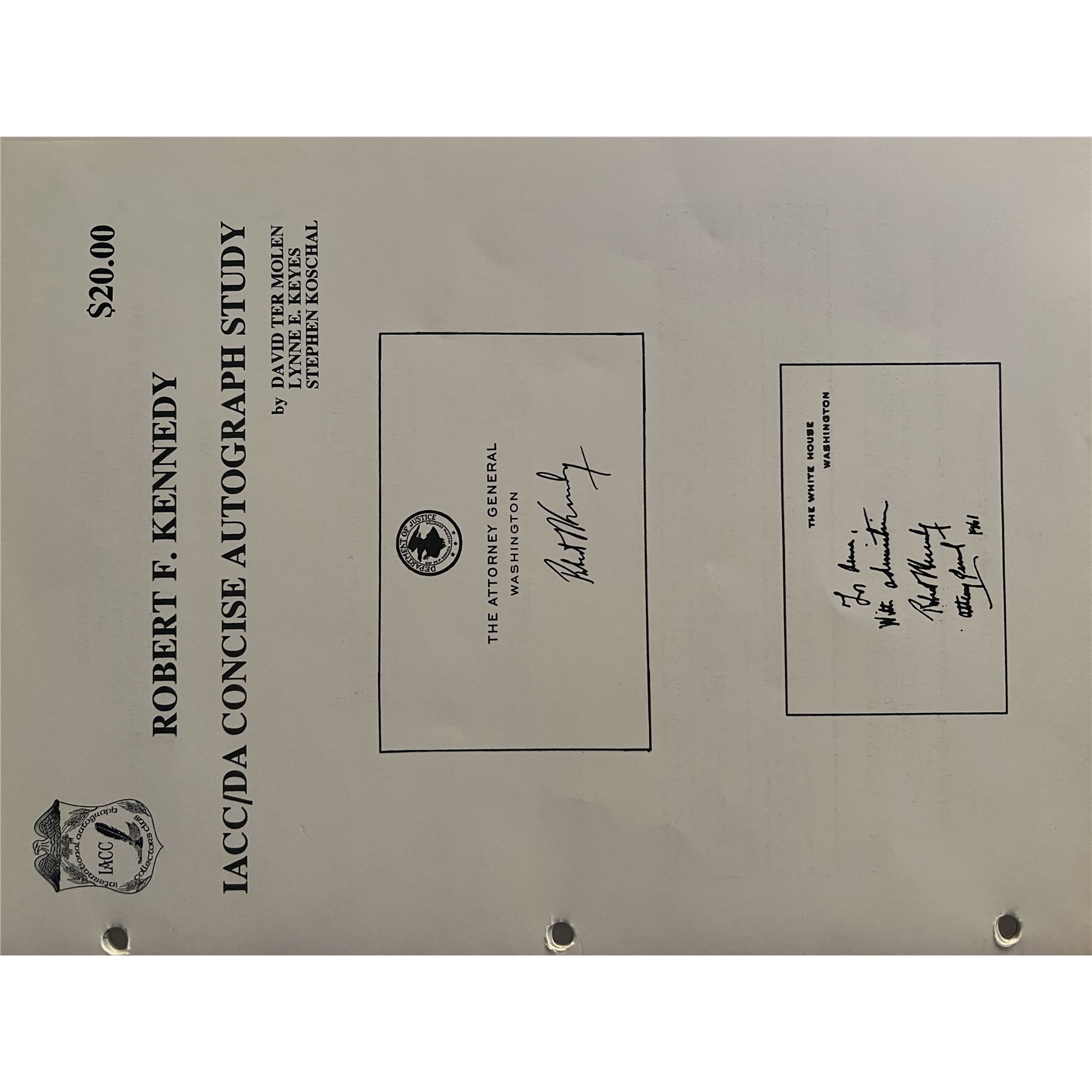 Robert F. Kennedy autograph study book. 9x11 inches