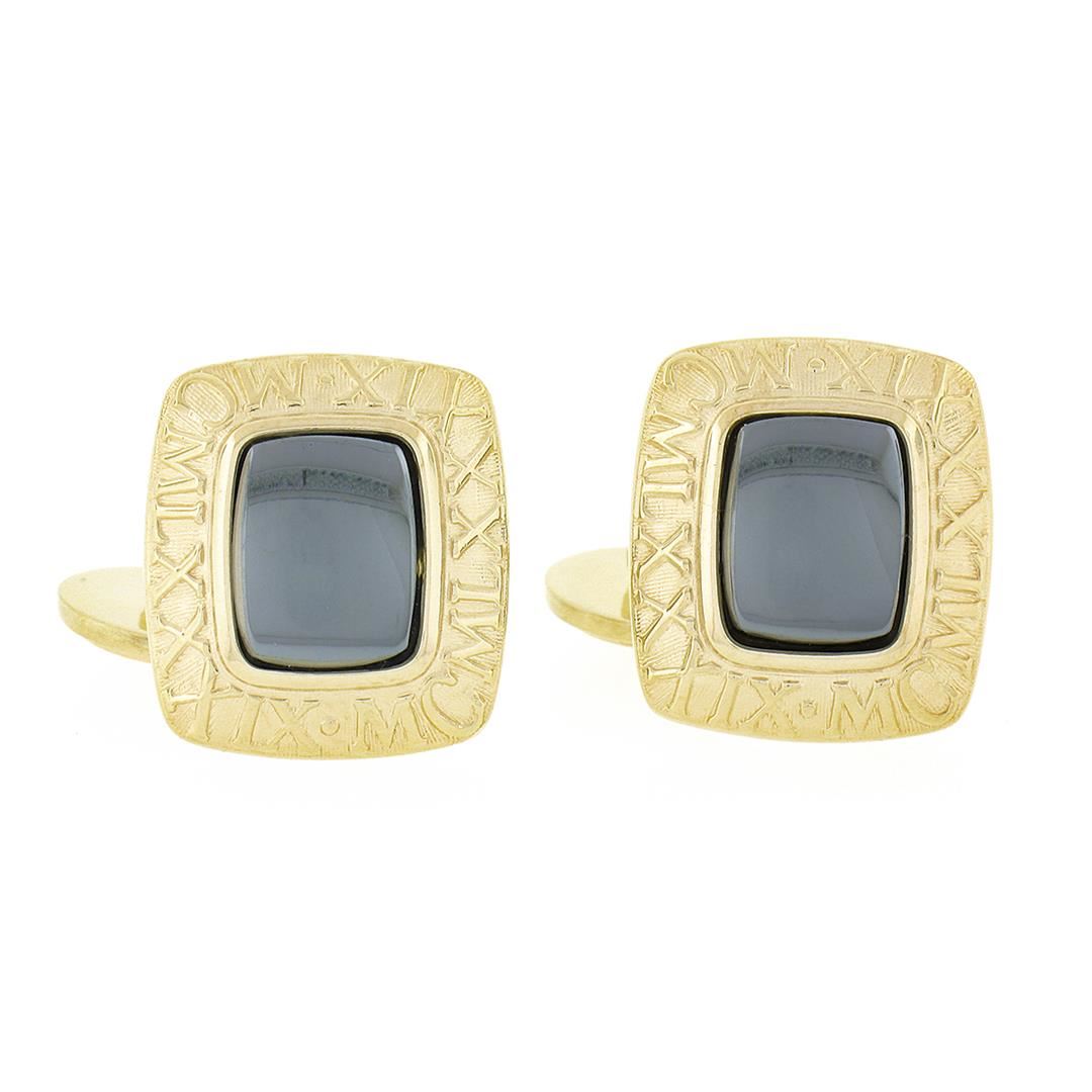 Men's Morelli 14K Gold Cushion Cabochon Bezel Hematite Roman Numeral ...