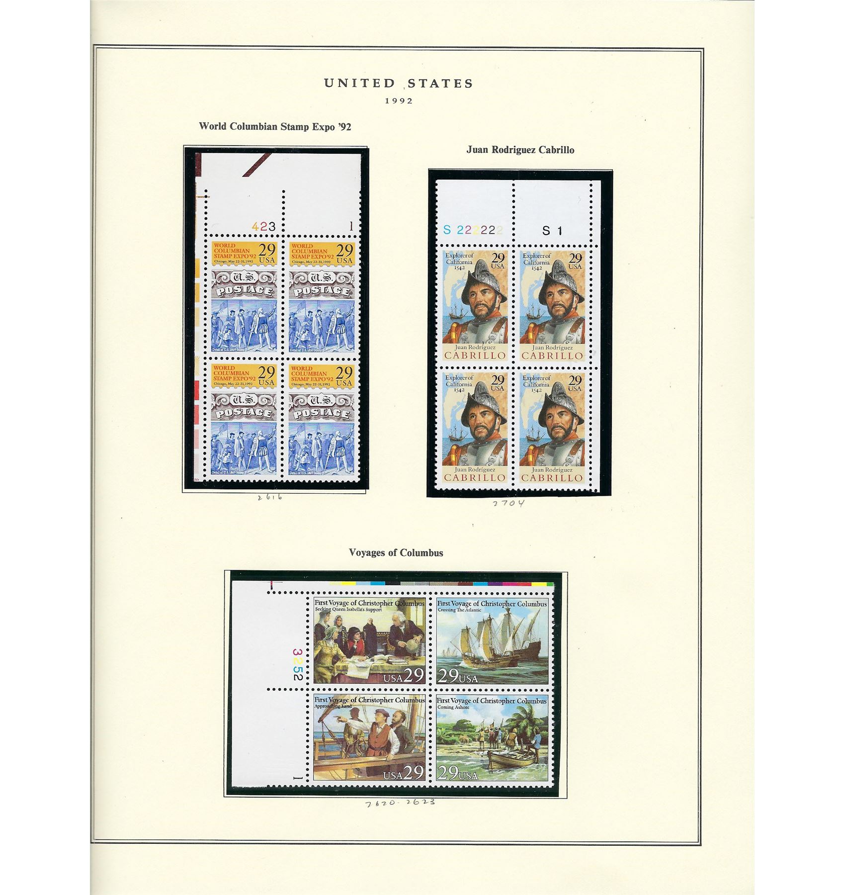 1992 US stamp collector sheet