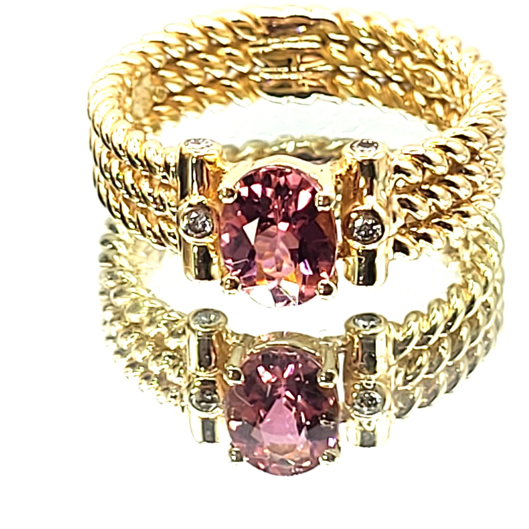 Pink Tourmaline & Diamond Braided Rope Ring