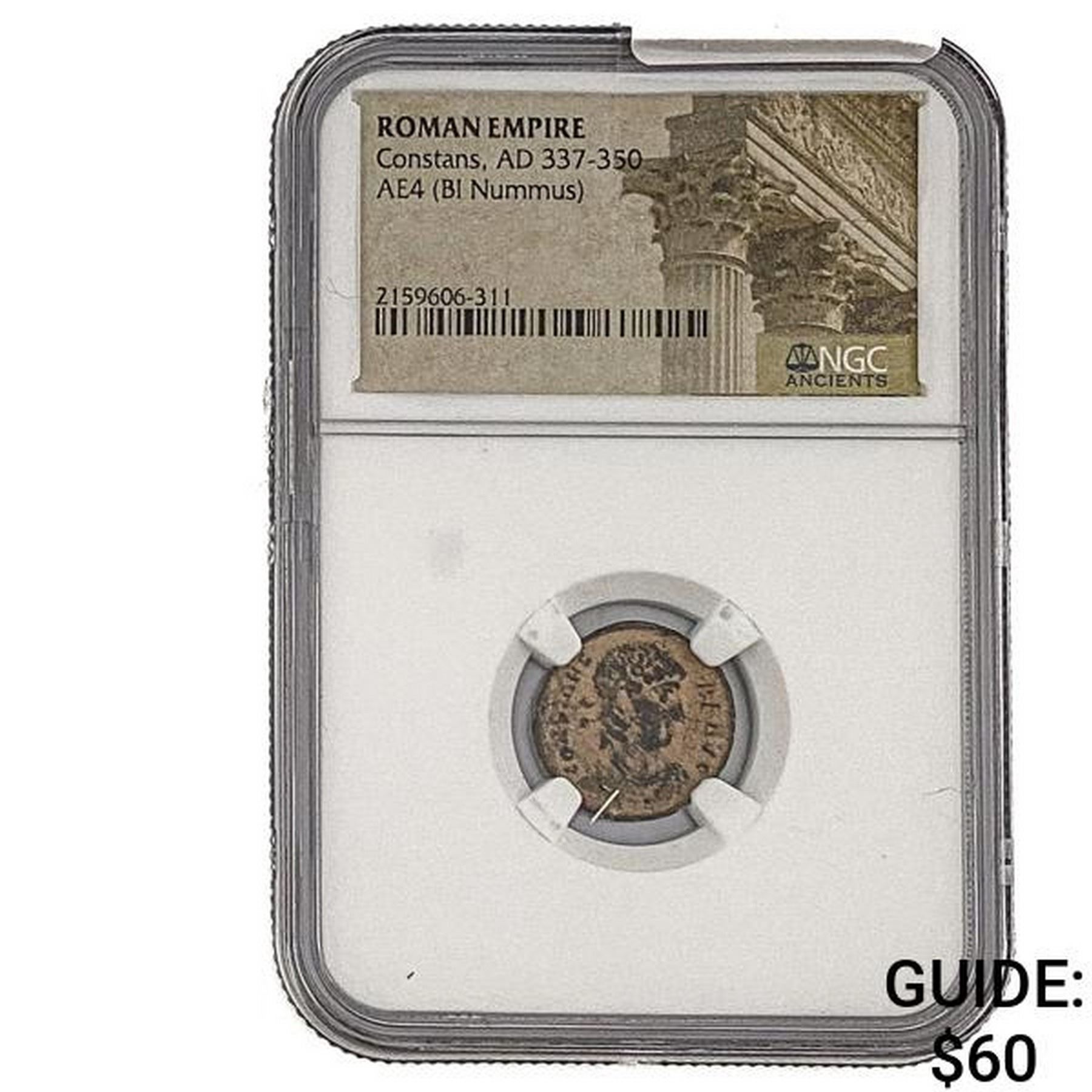 Roman Constans, AD 337-350 AE4 BI Nummus NGC