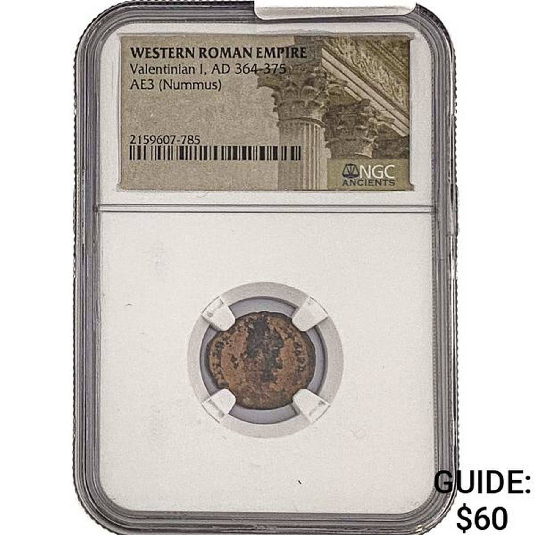 West Roman Valentinian I, AD 364-375 AE3 Nummus NGC