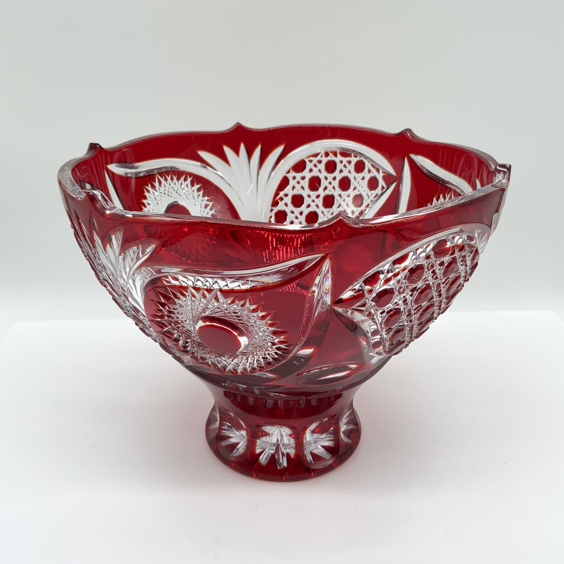 Bohemian Ruby Cut-to-Clear Crystal Pedestal Bowl