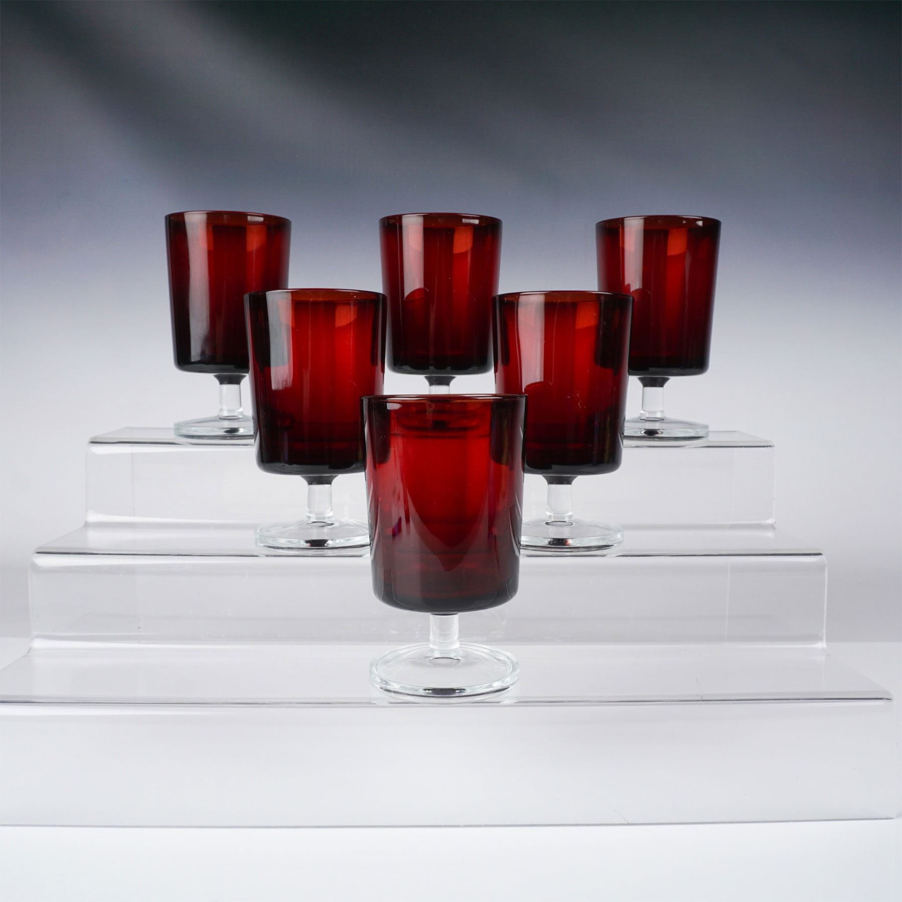 6pc Luminarc France Dark Copper Red Glass Stemmed Set