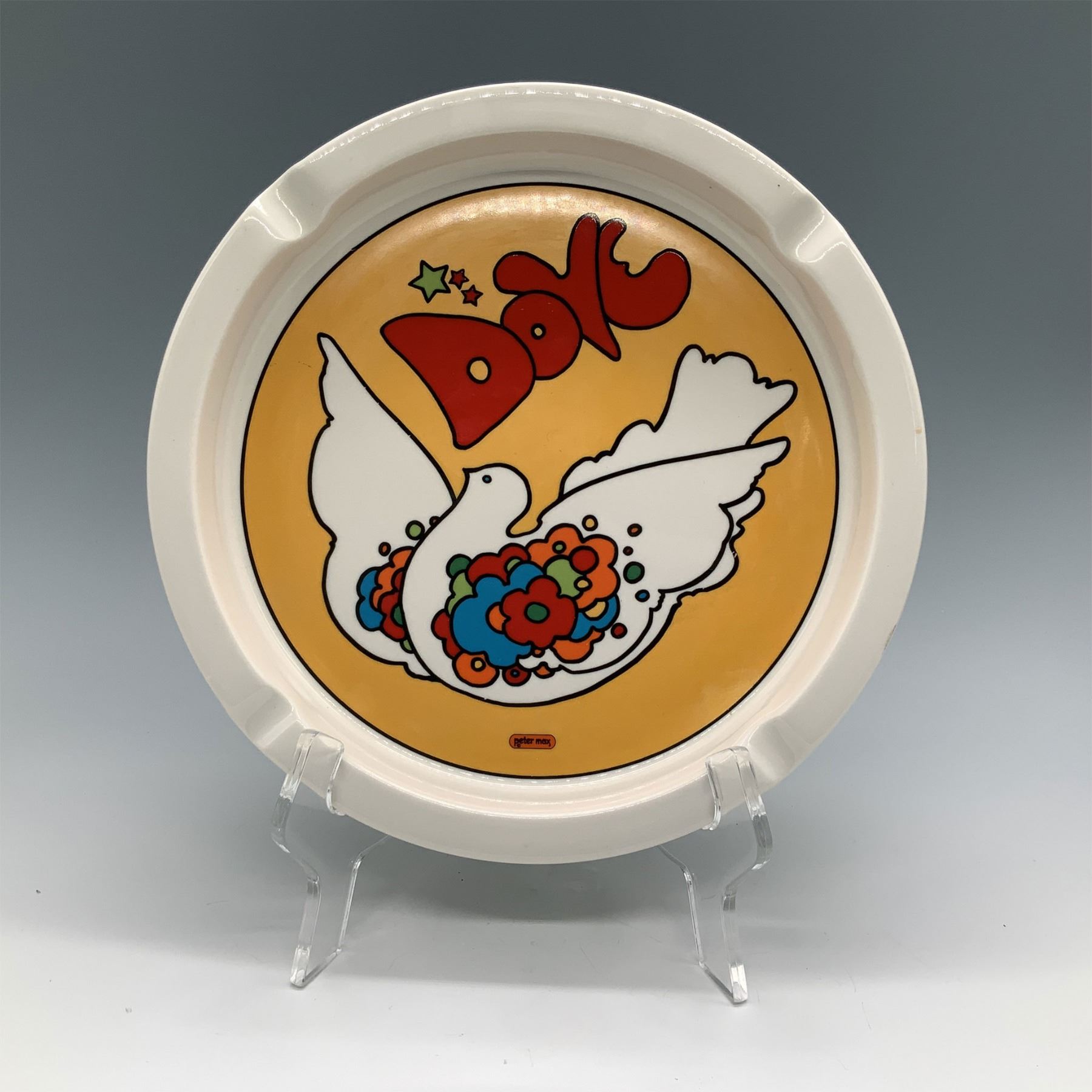 Peter Max Porcelain Decorative Plate, Dove w/ Floral Design