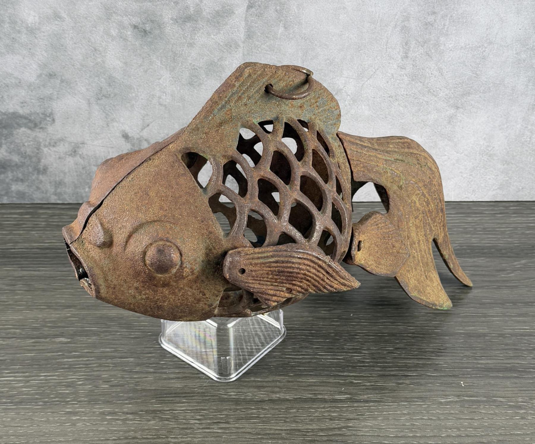 Cast Iron Koi Goldfish Candle Lantern
