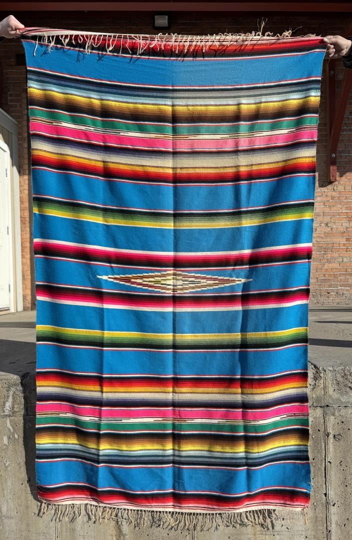 Antique Mexican Wool Serape Saltillo Blanket
