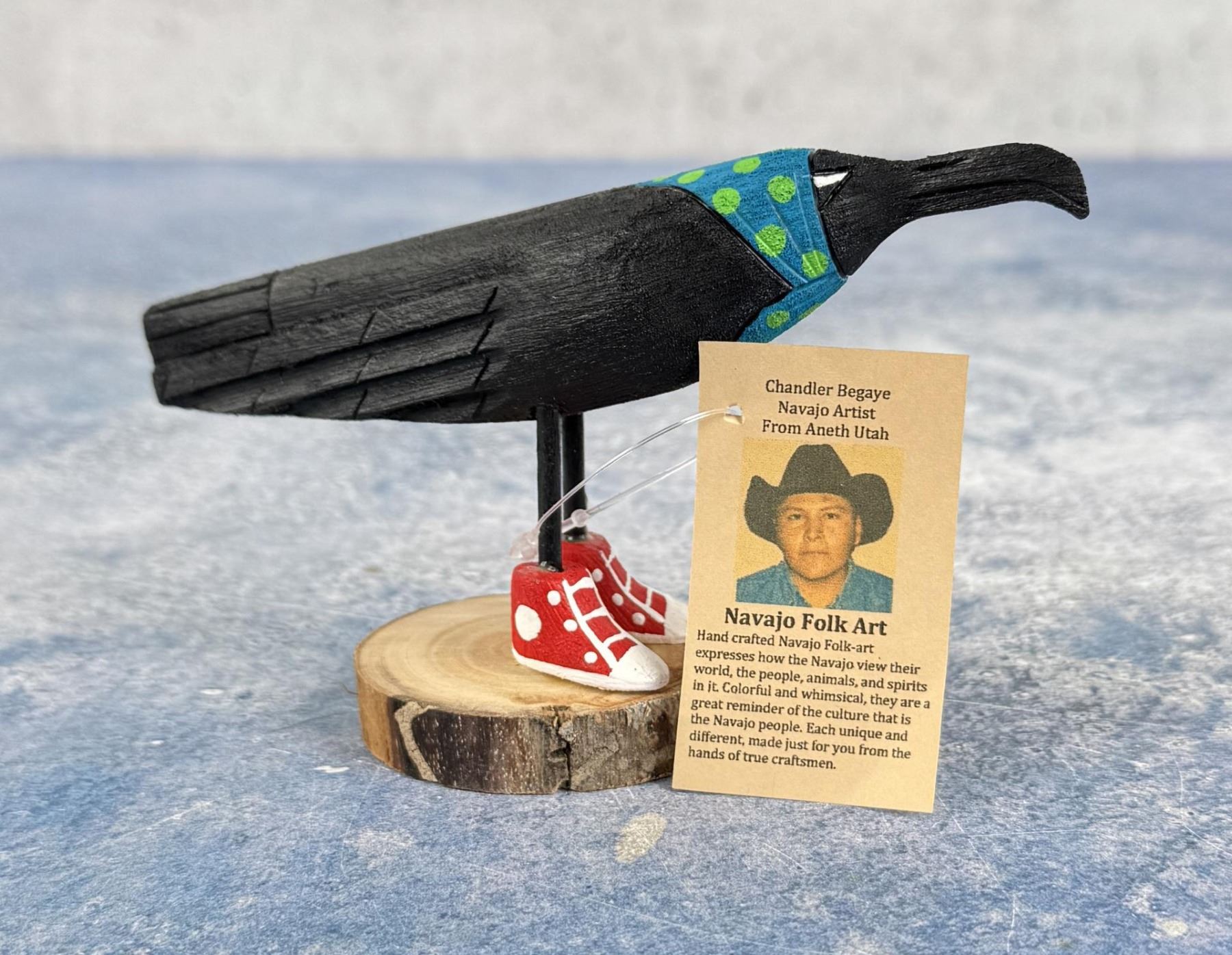 Chandler Begaye Navajo Folk Art Wood Carving Raven