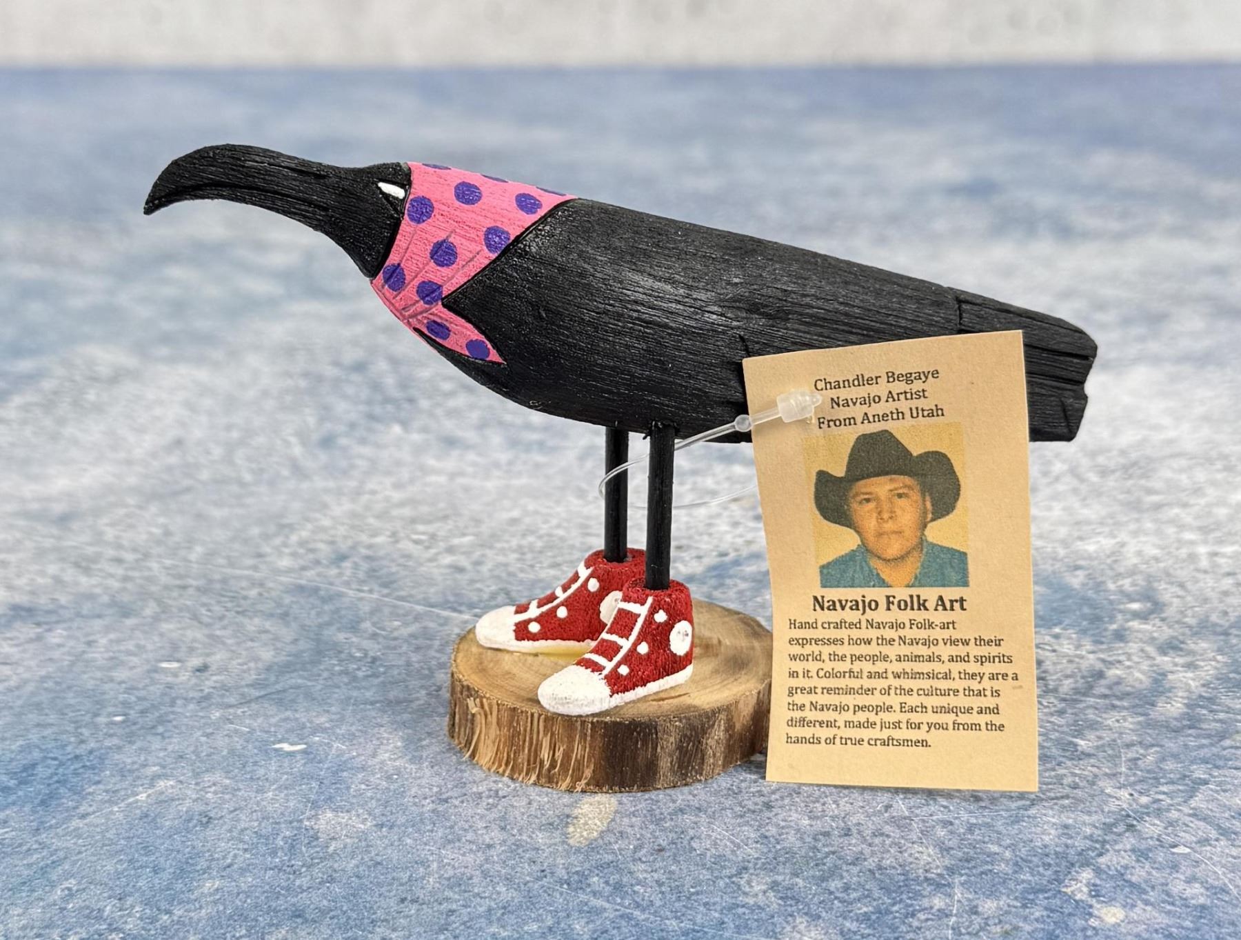 Chandler Begaye Navajo Folk Art Wood Carving Raven