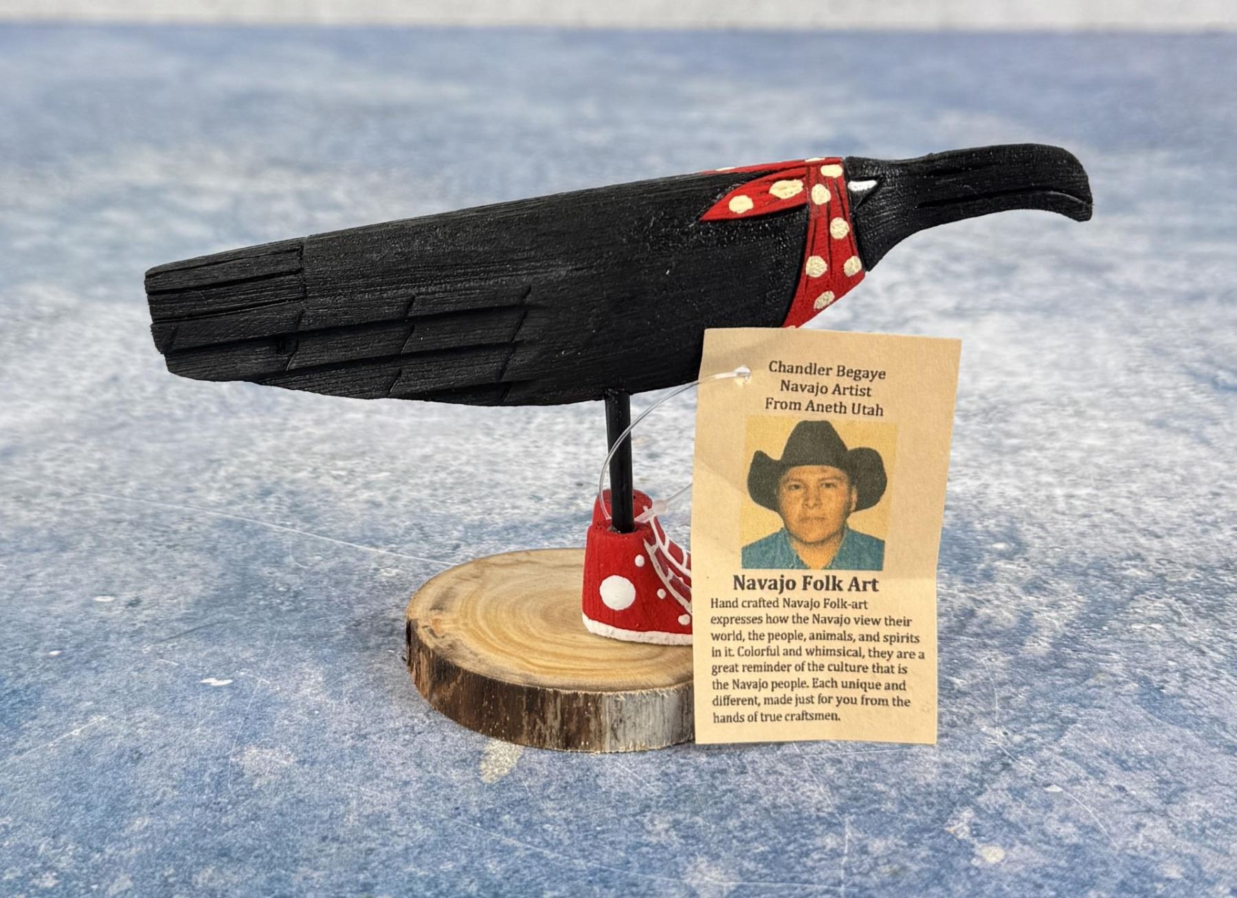 Chandler Begaye Navajo Folk Art Wood Carving Raven
