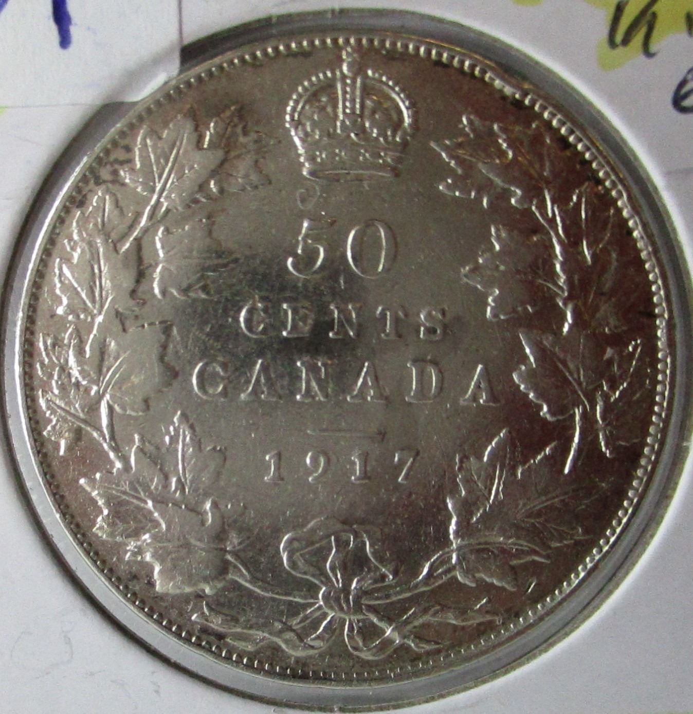 1917 CANADA KING GEORGE V SILVER HALF DOLLAR