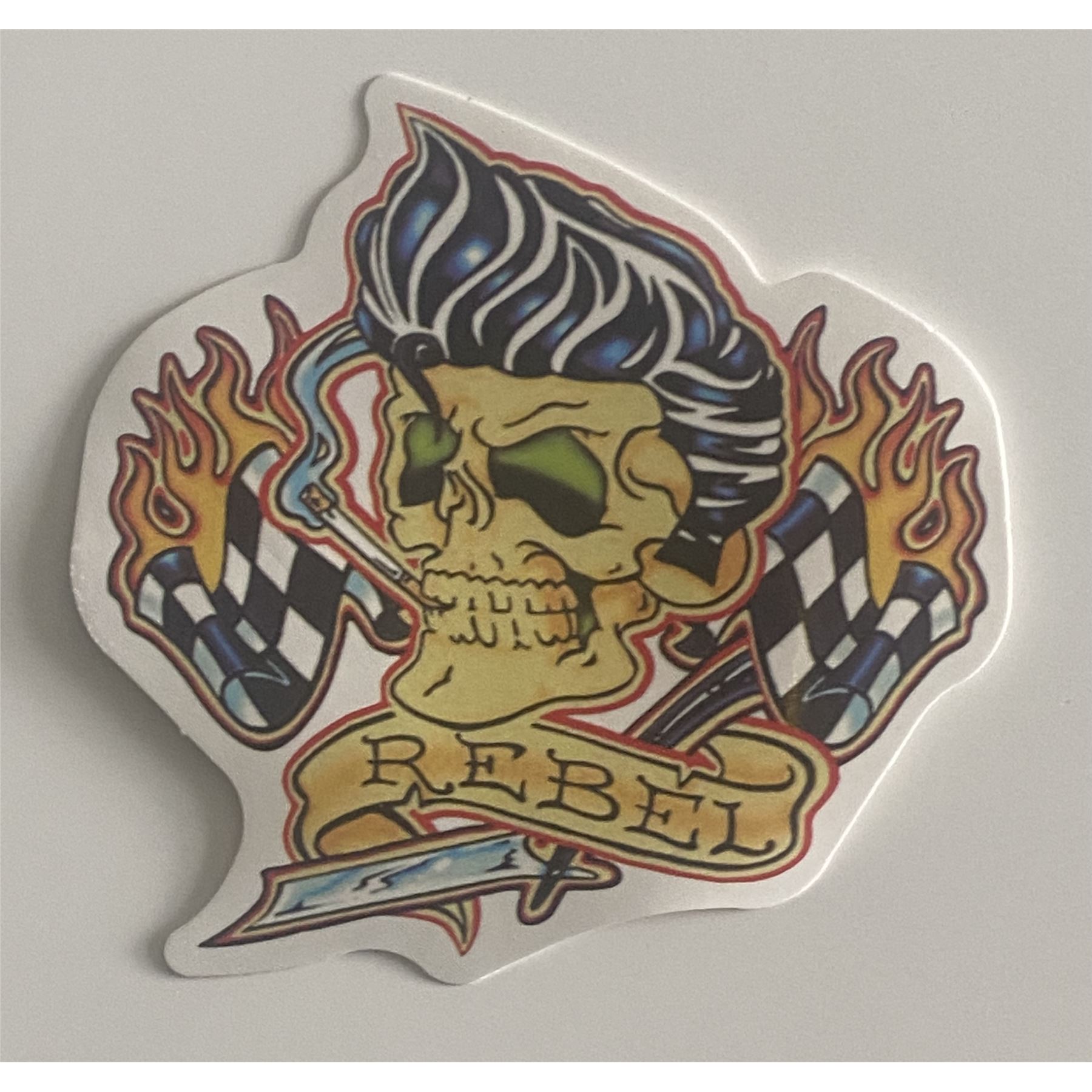 Rockabilly Rebel racing skull sticker