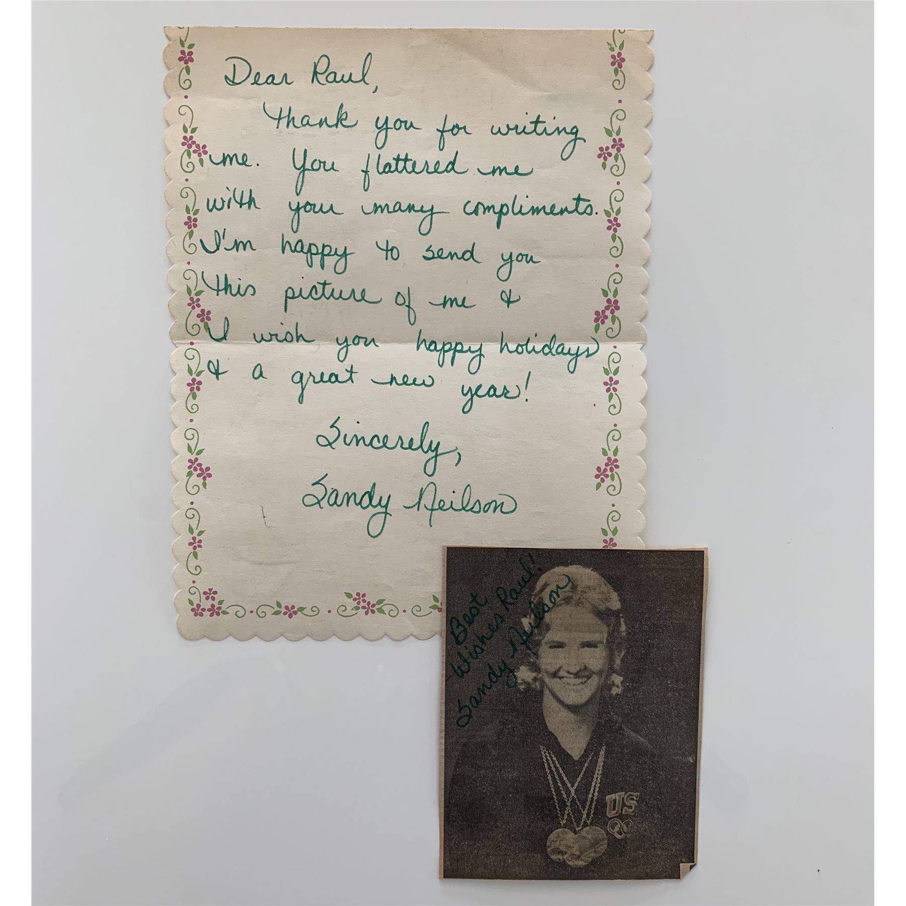 Olympian Sandy Neilson handwritten and signed letter and signed photo