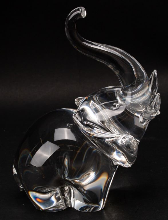 Steuben Art Glass Trunk Up Elephant