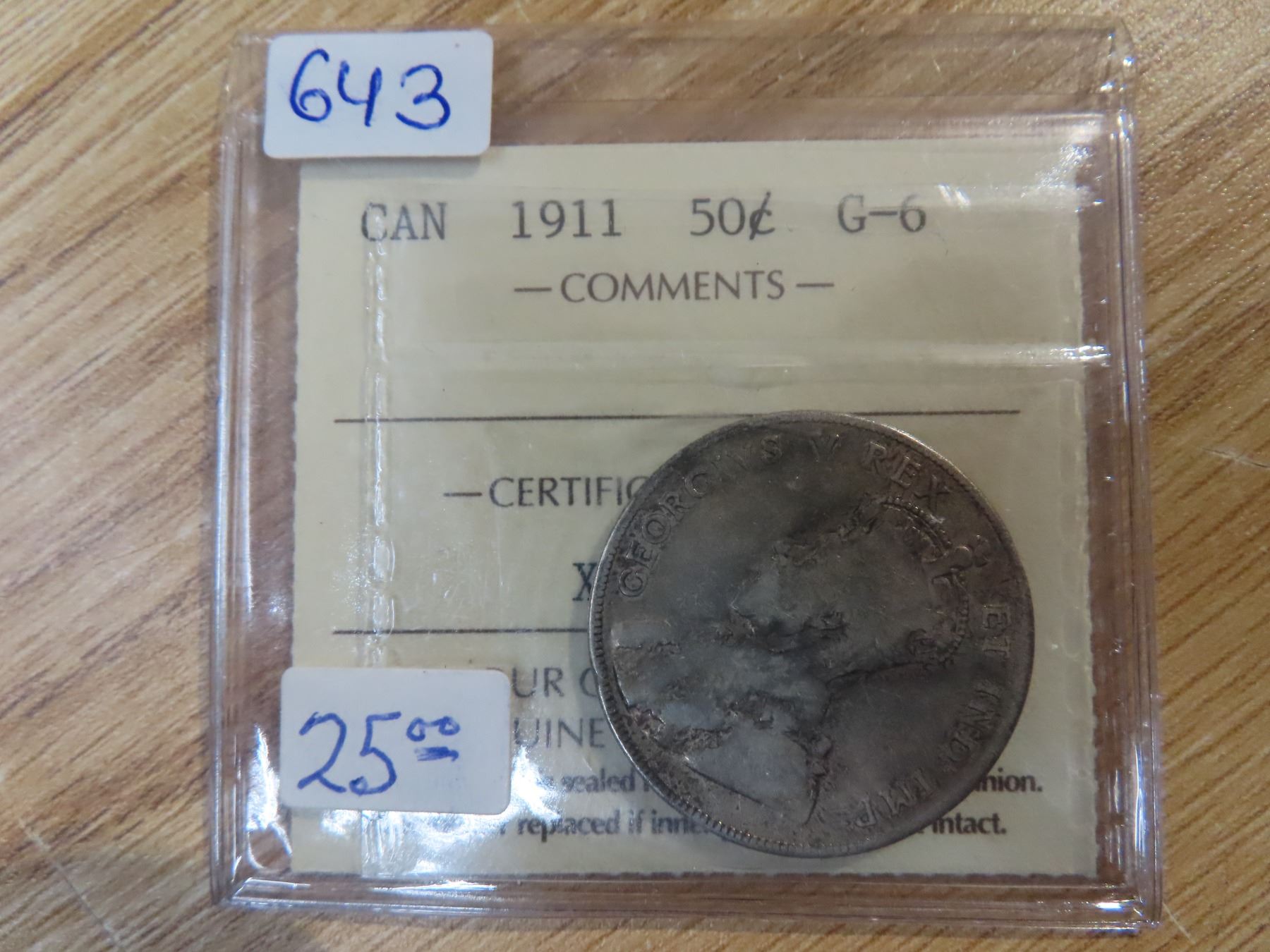 1911 Canadian silver fifty cent ICCS graded -G6 - Schmalz Auctions